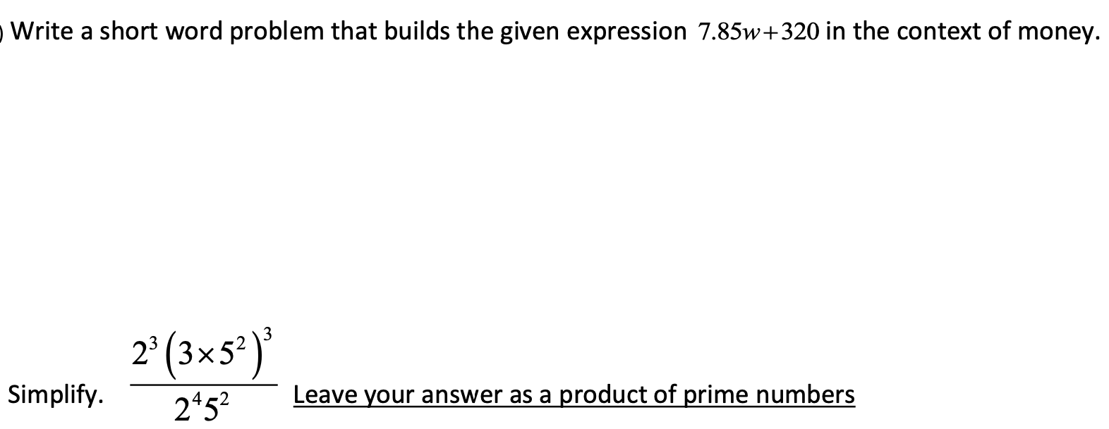 Solved Write a short word problem that builds the given | Chegg.com