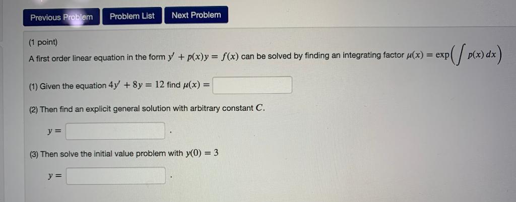 Solved Previous Problem Problem List Next Problem (1 point) | Chegg.com