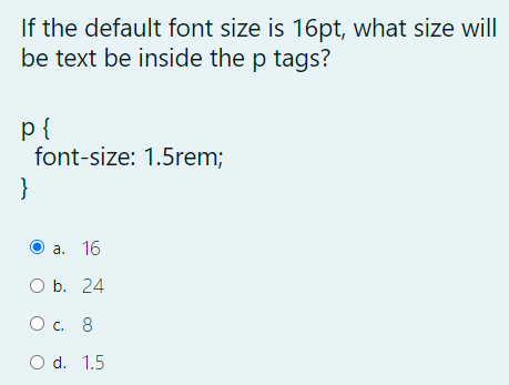 Solved If the default font size is 16pt, what size will be | Chegg.com