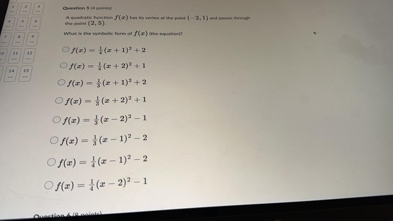 Solved A quadratic function f(x) has its vertex at the point | Chegg.com