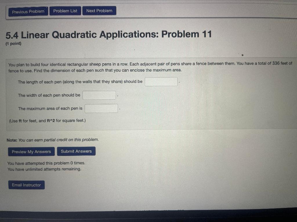 Solved 5.4 Linear Quadratic Applications: Problem 11 (1 | Chegg.com