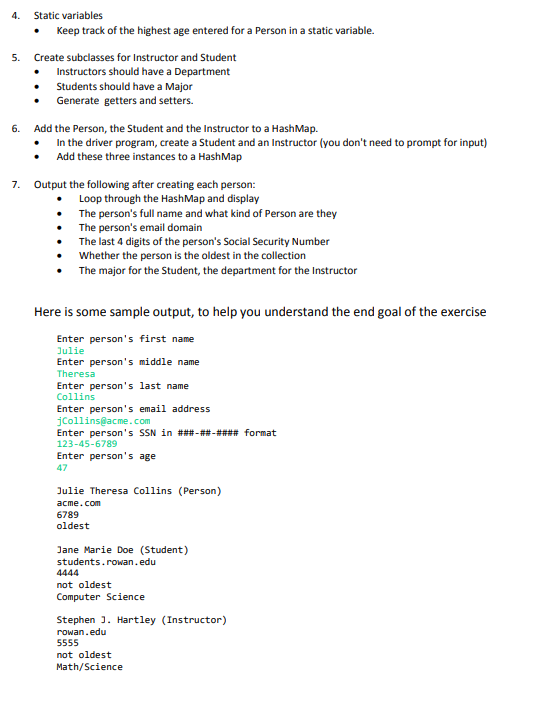 Instructions: 1. Create a class called Person with | Chegg.com