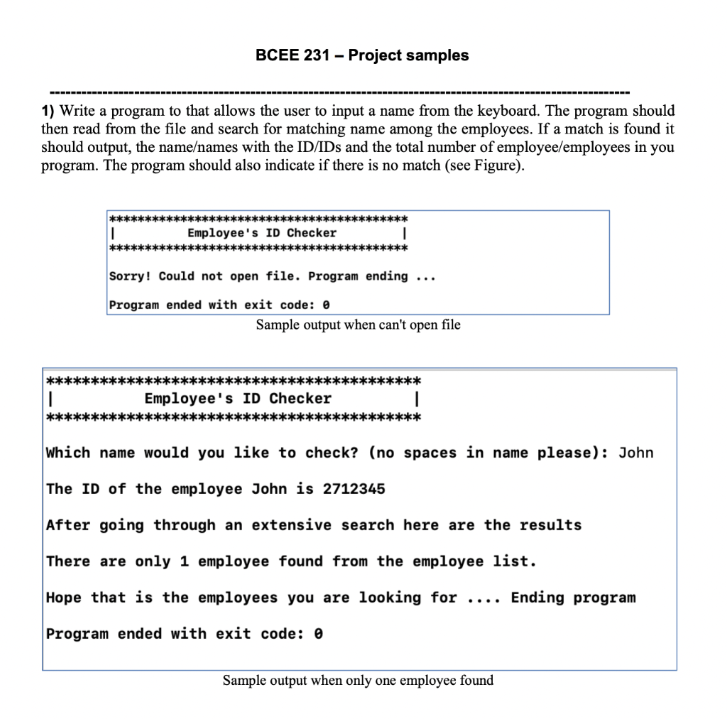 Solved BCEE 231 - Project samples 1) Write a program to that | Chegg.com