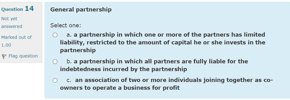 Solved General partnership Question 14 Not yet answered | Chegg.com