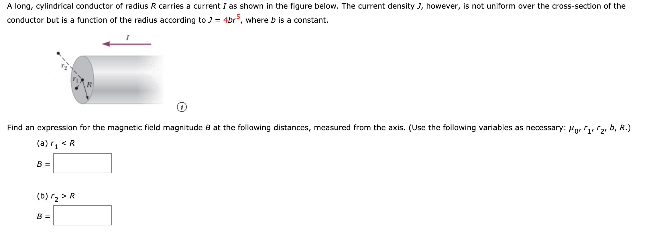 Solved A long, cylindrical conductor of radius R carries a | Chegg.com