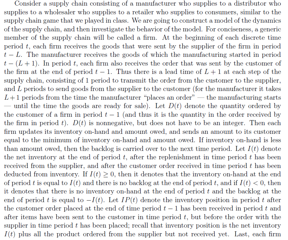 Solved Use Python Consider a supply chain consisting of | Chegg.com