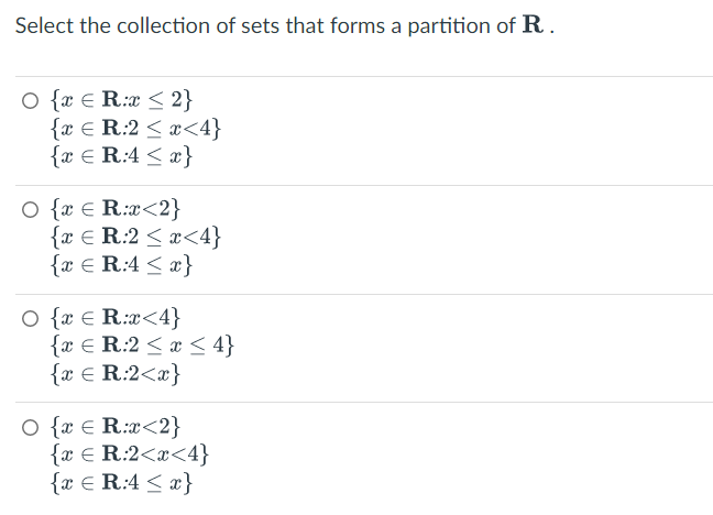 Solved Select the collection of sets that forms a partition | Chegg.com