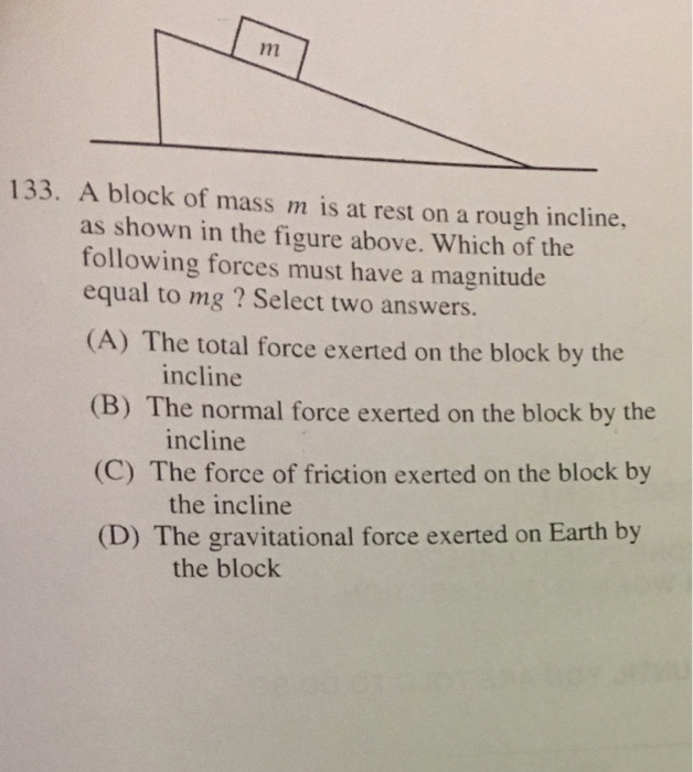 Solved 133. A block of mass m is at rest on a rough incline, | Chegg.com