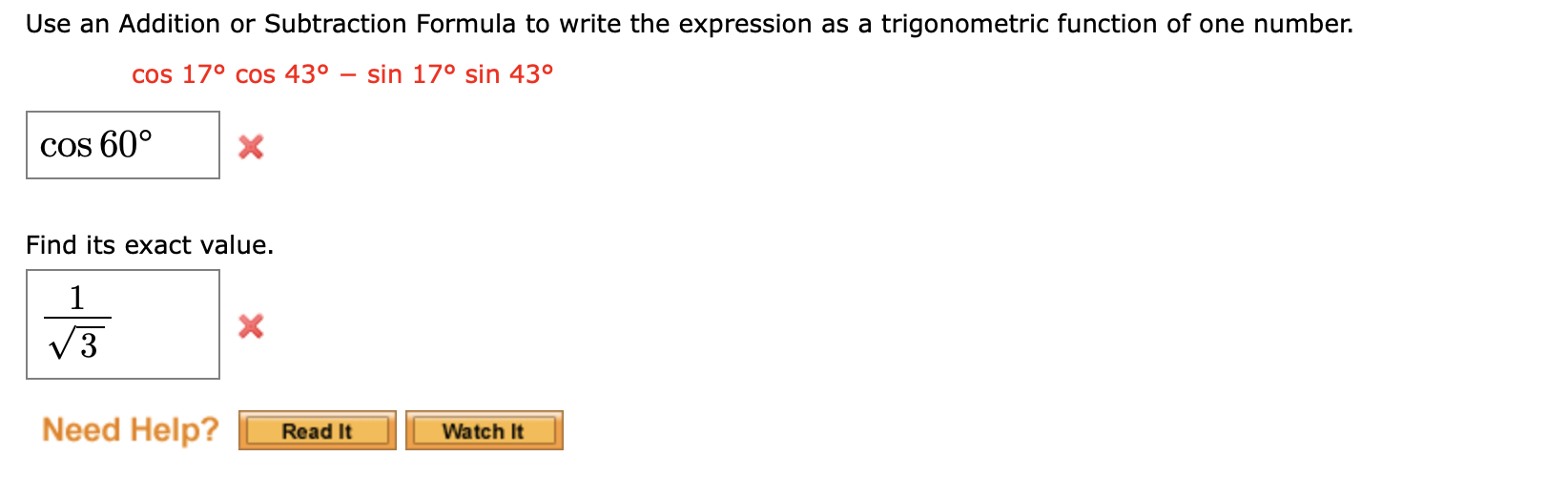 Solved Use an Addition or Subtraction Formula to write the | Chegg.com