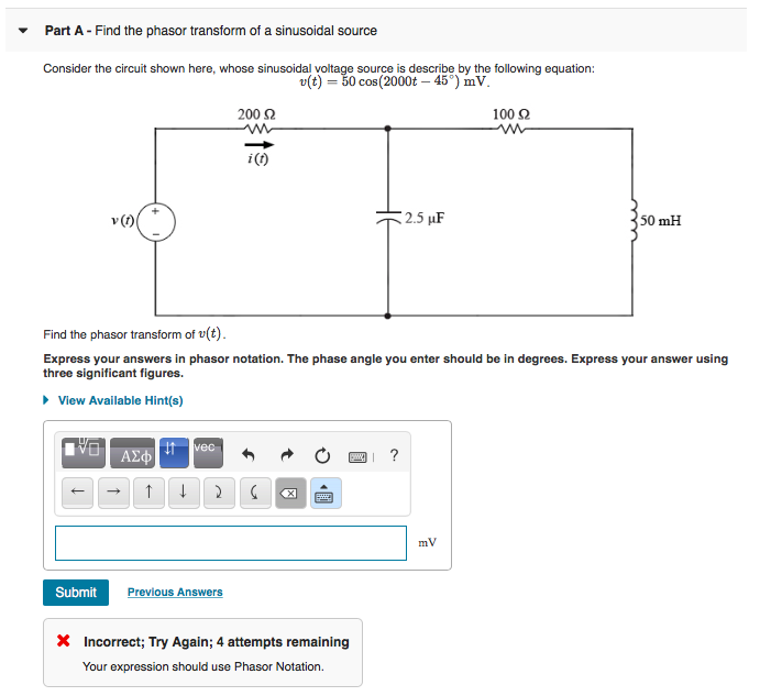 Solved Part A Find The Phasor Transform Of A Sinusoidal 
