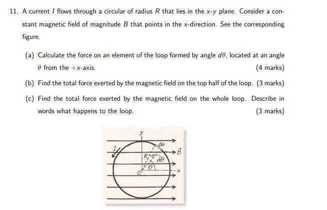 Solved 11. A current I flows through a circular of radius R | Chegg.com