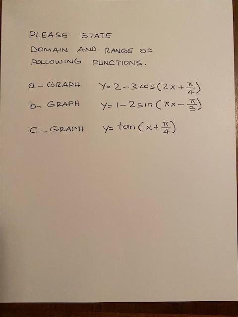 Solved PLEASE STATE DOMAIN AND RANGE OF POLLOWING FUNCTIONS. | Chegg.com