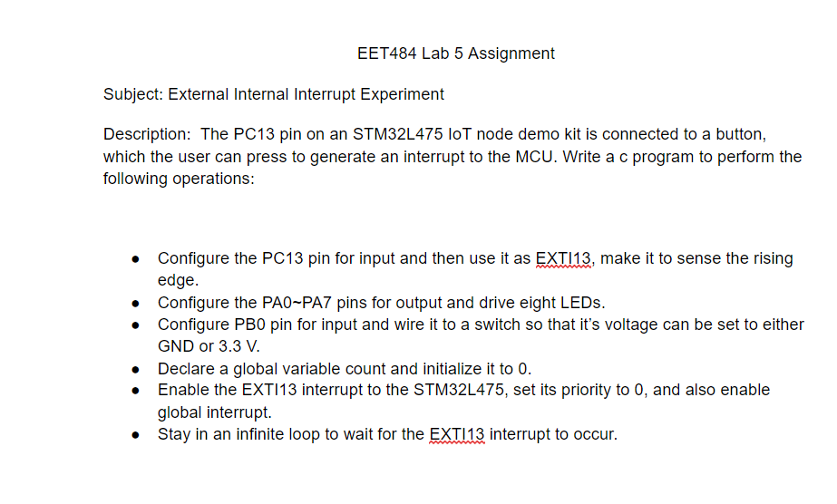 EET484 Lab 5 Assignment Subject: External Internal | Chegg.com