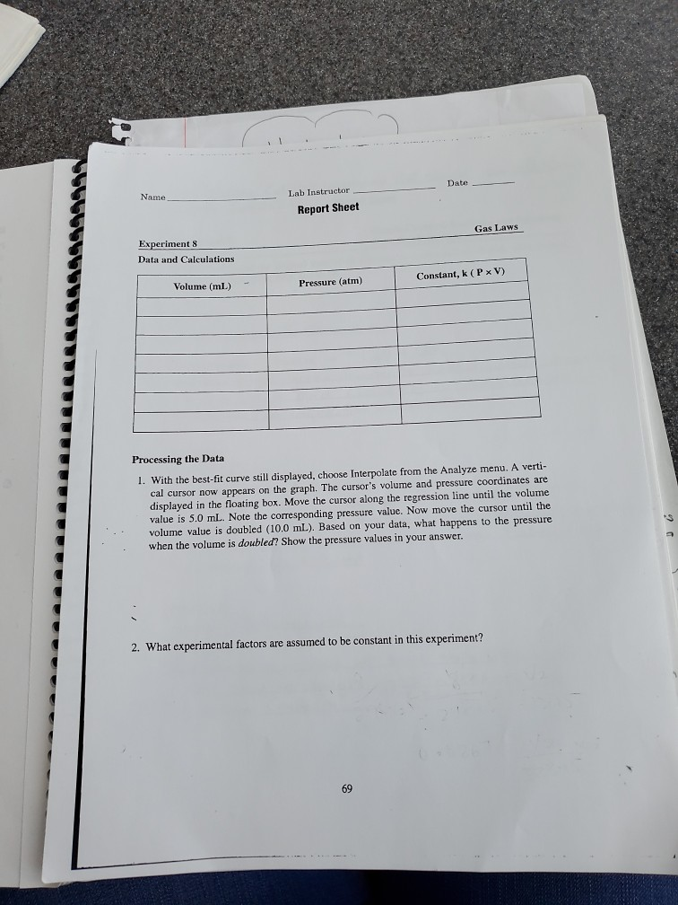 Date Name Lab Instructor Report Sheet Gas Laws | Chegg.com Date Name Lab Instructor Report Sheet Gas Laws | Chegg.com
