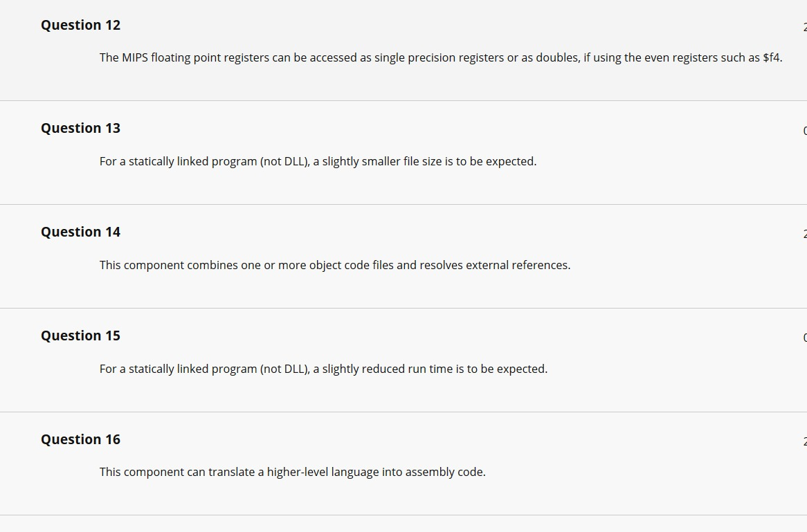 Solved Question 12 The MIPS floating point registers can be | Chegg.com