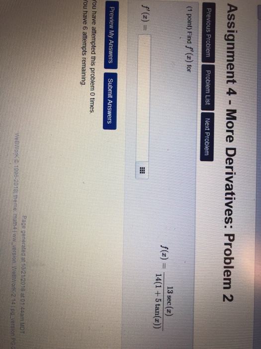 Solved Assignment 4 -More Derivatives: Problem 2 Previous | Chegg.com