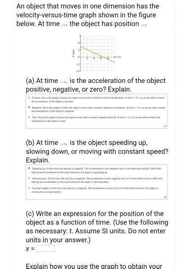 Solved: An Object That Moves In One Dimension Has The Velo... | Chegg.com