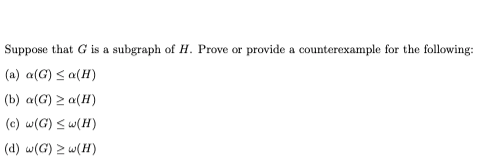 Solved Suppose that G is a subgraph of H. Prove or provide a | Chegg.com