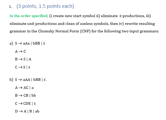 Solved 1. (3 points, 1.5 points each) In the order | Chegg.com