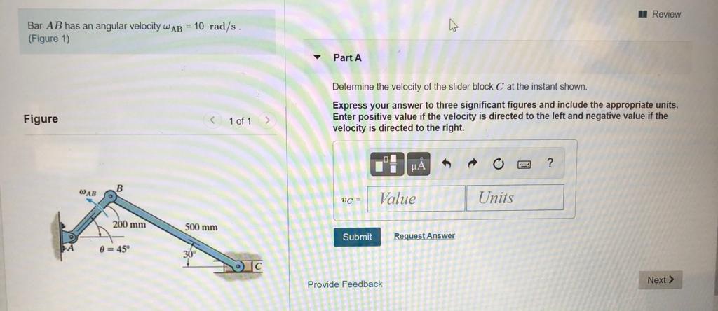 Solved Review Bar AB has an angular velocity WAB = 10 rad/s. | Chegg.com