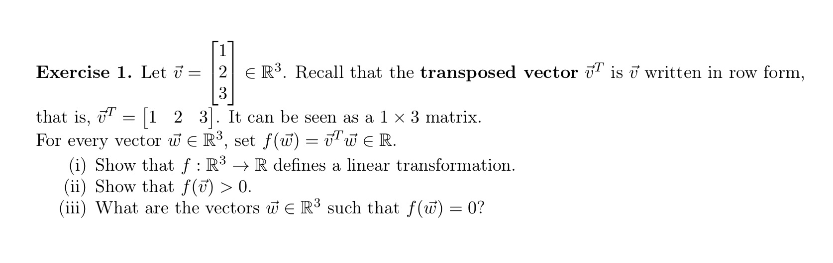 Solved E: 13 that is, VT = 1 Exercise 1. Let ū 2 ER3. Recall | Chegg.com