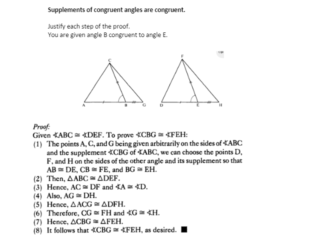 Solved Supplements of congruent angles are congruent. | Chegg.com