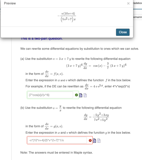 Solved −(5v2+7)xv(10v+4) inis is a two-part question. We can | Chegg.com