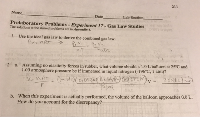 Solved 211 Name DateLab Section Prelaboratory Problems | Chegg.com