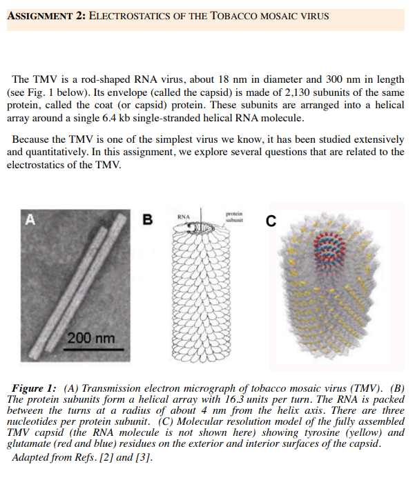 ASSIGNMENT 2: ELECTROSTATICS OF THE TOBACCO MOSAIC | Chegg.com