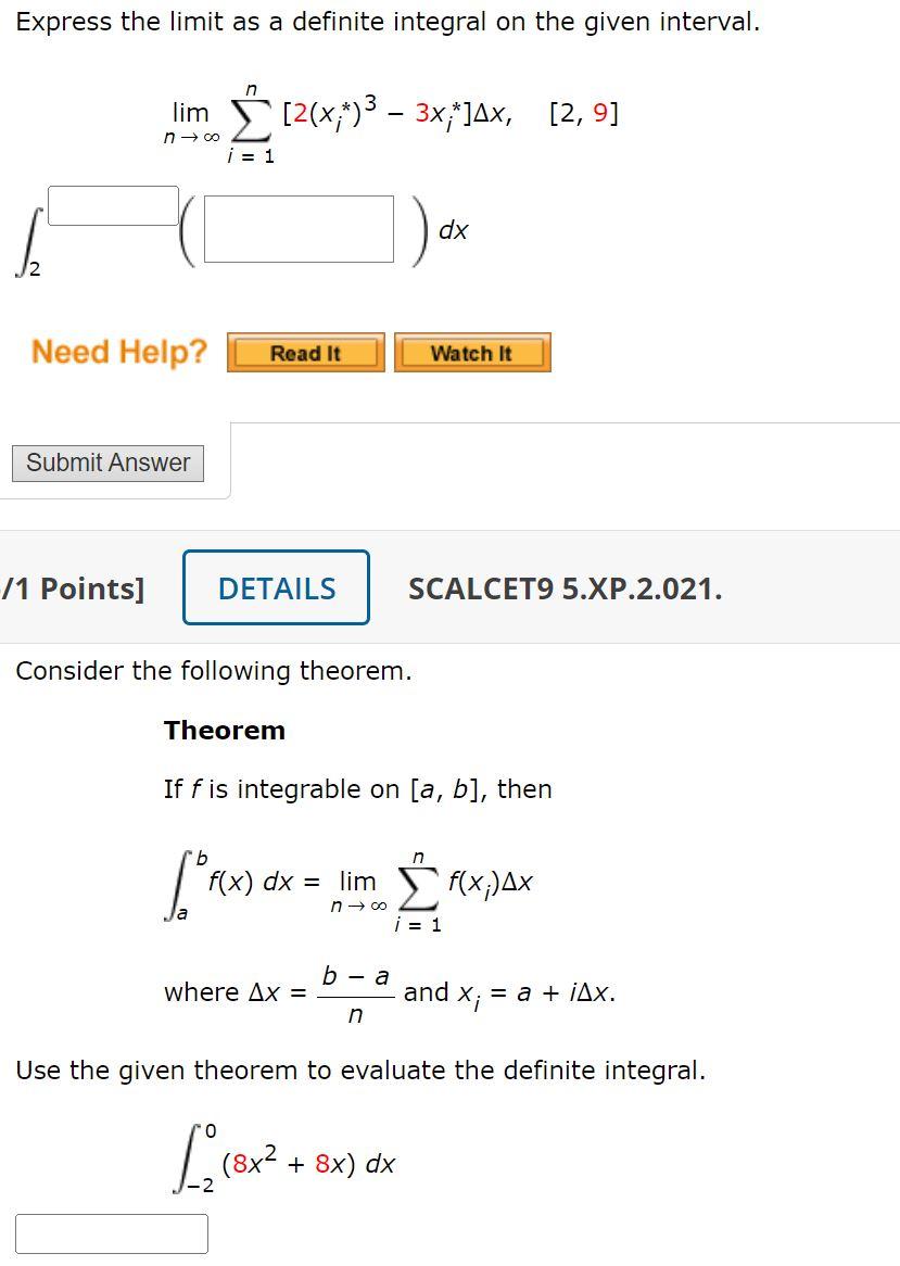 Solved Express the limit as a definite integral on the given | Chegg.com