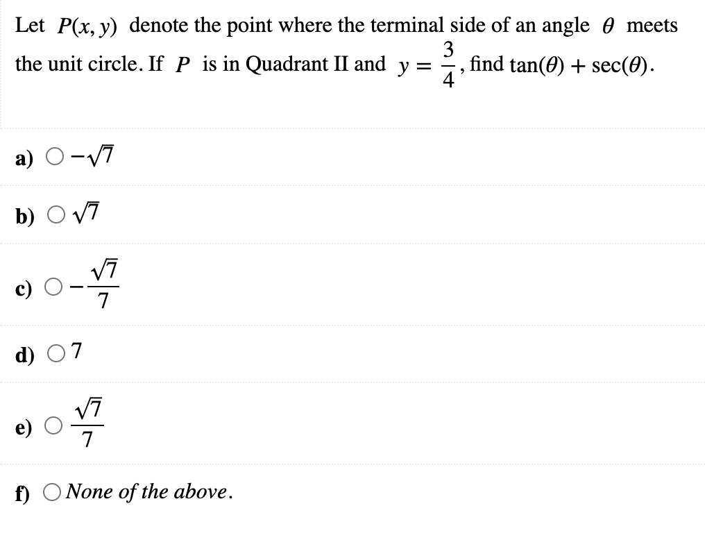 Solved Let P(x, y) denote the point where the terminal side | Chegg.com