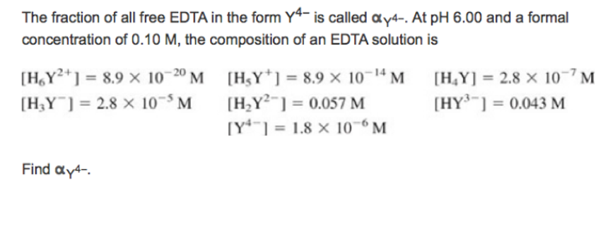 Solved The fraction of all free EDTA in the form Y4- is | Chegg.com