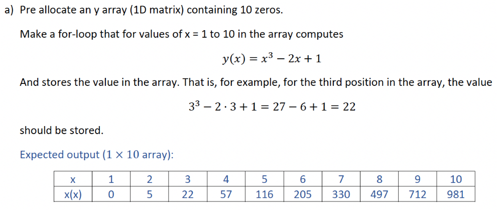 Solved a) Pre allocate an y array (1D matrix) containing 10 | Chegg.com