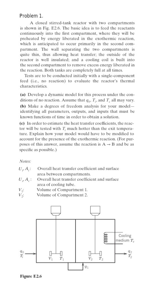 Solved Problem 1. A closed stirred-tank reactor with two | Chegg.com