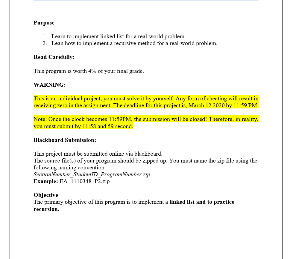 Solved The primary objective of this program is to implement | Chegg.com