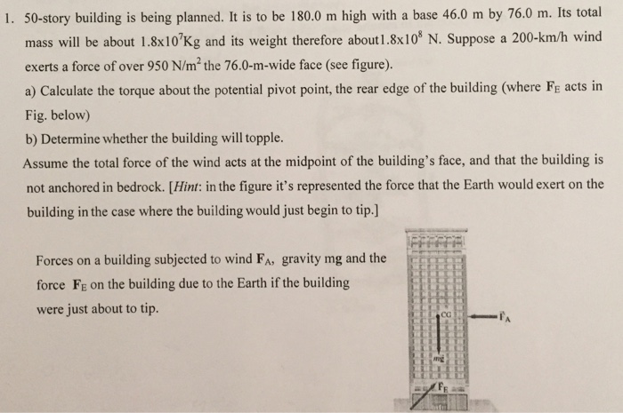 Solved 50-story building is being planned. It is to be 180.0 | Chegg.com