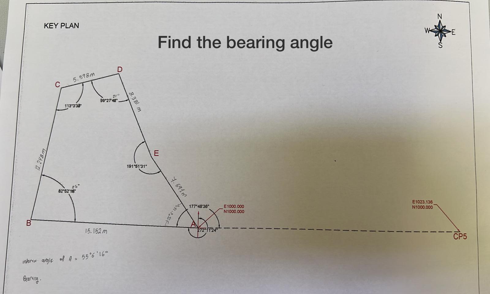Solved KEY PLAN Find the bearing angle 5.598m C 99*27 42" | Chegg.com
