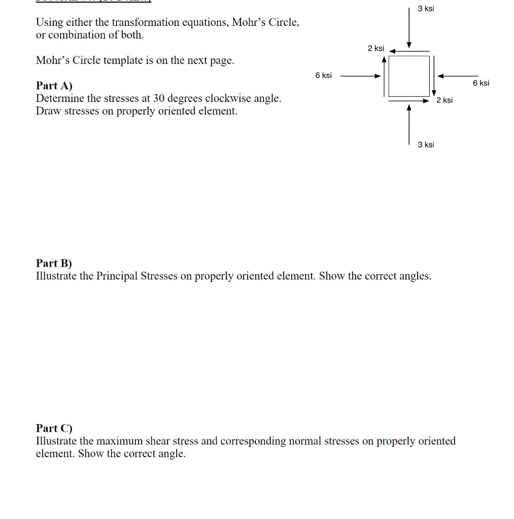 Solved 3 ksi Using either the transformation equations, | Chegg.com