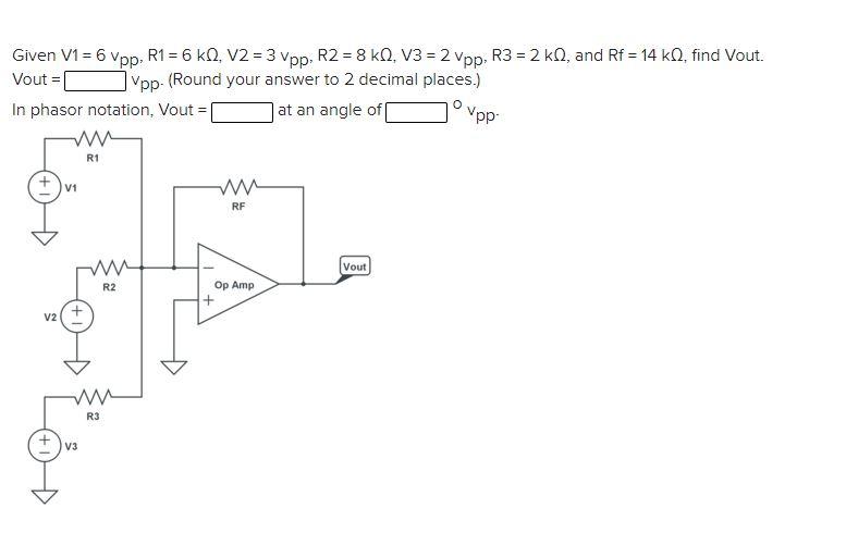 Solved Given V1 = 6 Vpp, R1 = 6 kN, V2 = 3 Vpp, R2 = 8 kN), | Chegg.com