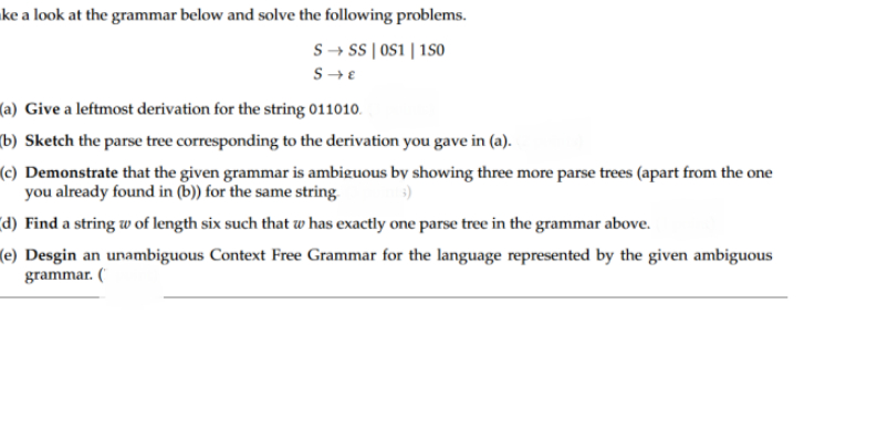 Solved ke a look at the grammar below and solve the | Chegg.com