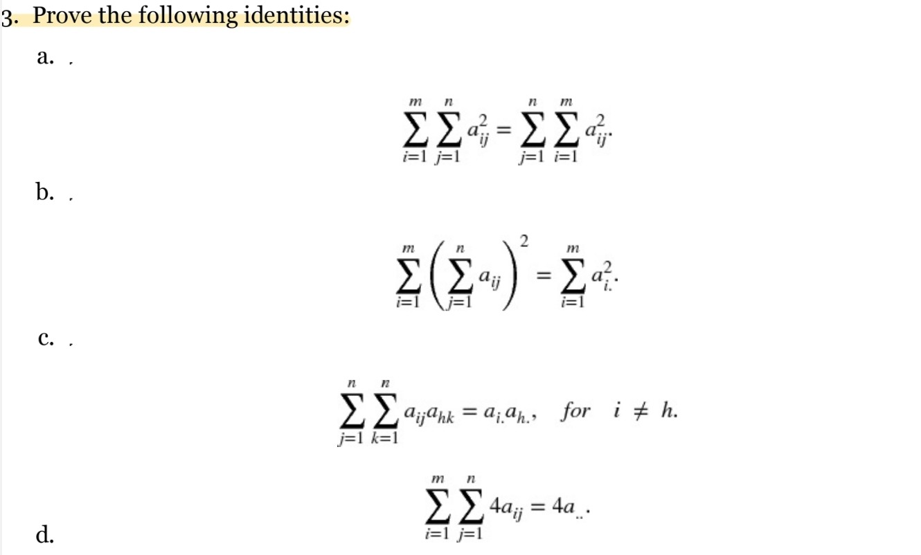 Solved Prove the following identities:a. | Chegg.com