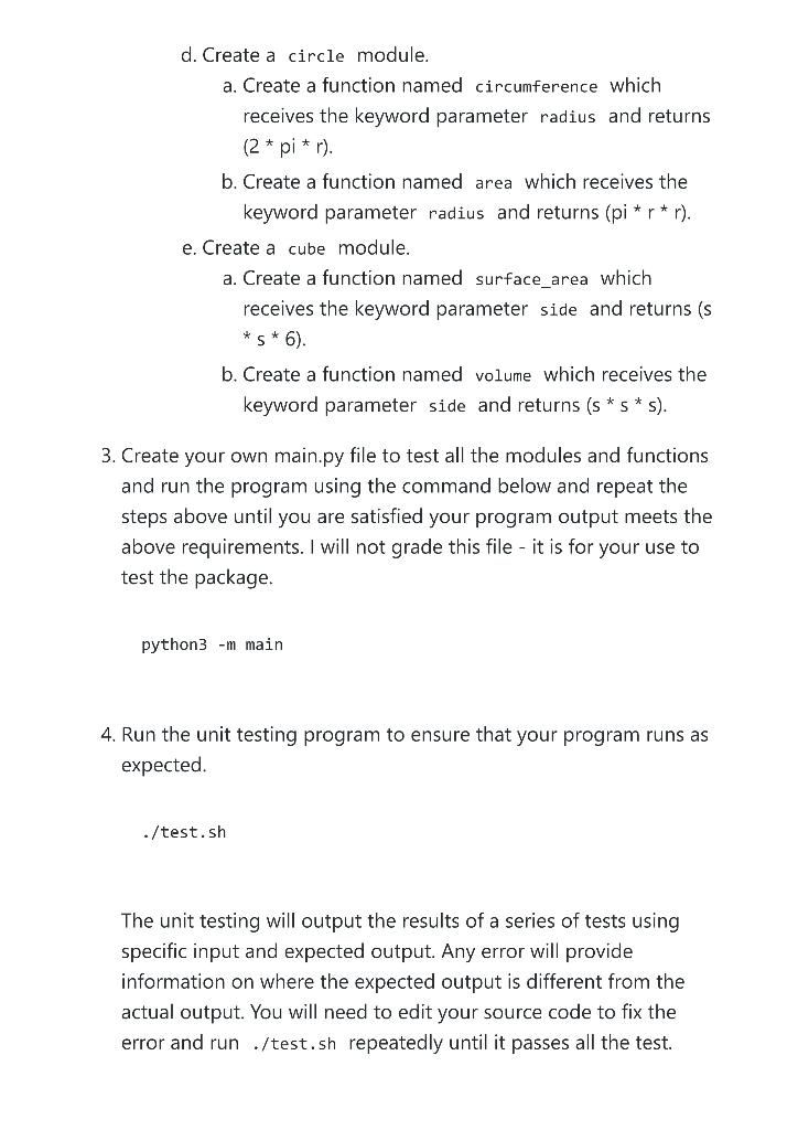 Solved Program Instructions Write a Python package with | Chegg.com