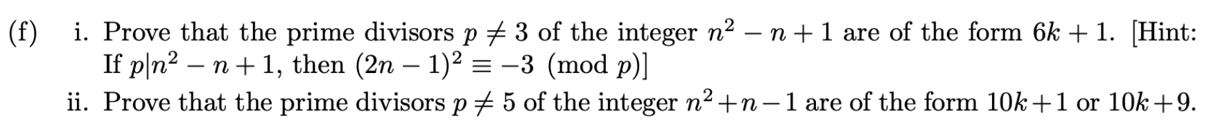 Solved (f) i. Prove that the prime divisors p + 3 of the | Chegg.com