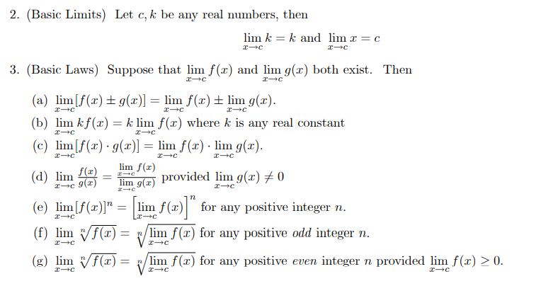 Solved 2. (Basic Limits) Let c, k be any real numbers, then | Chegg.com