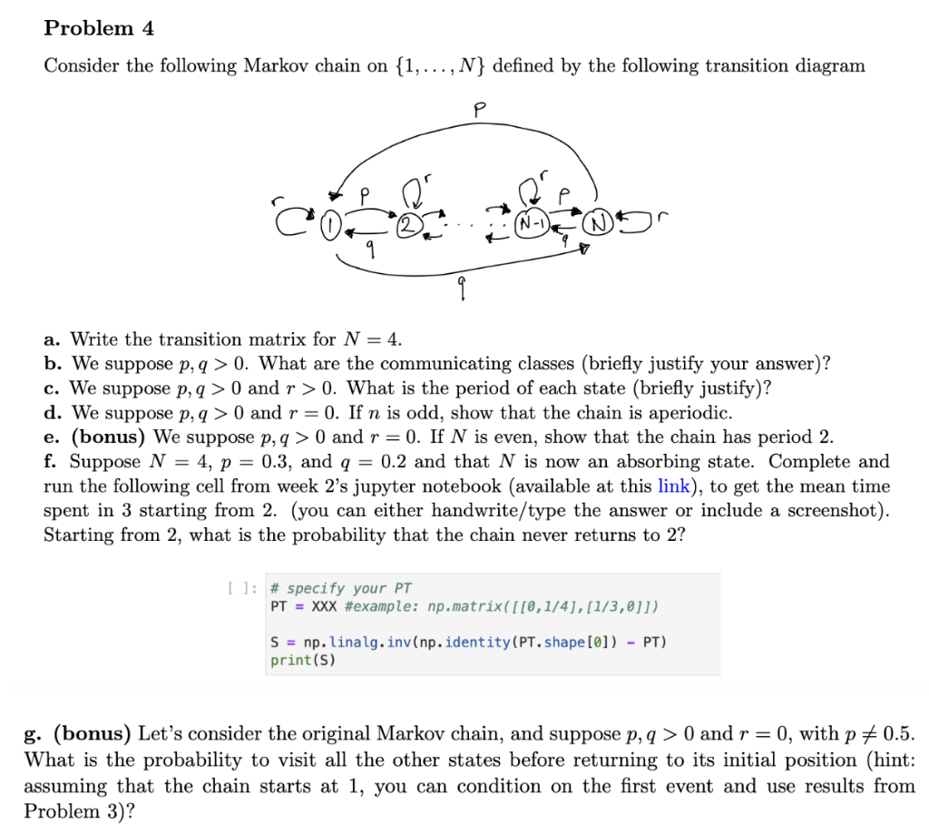 Solved Consider the following Markov chain on {1,…,N} | Chegg.com
