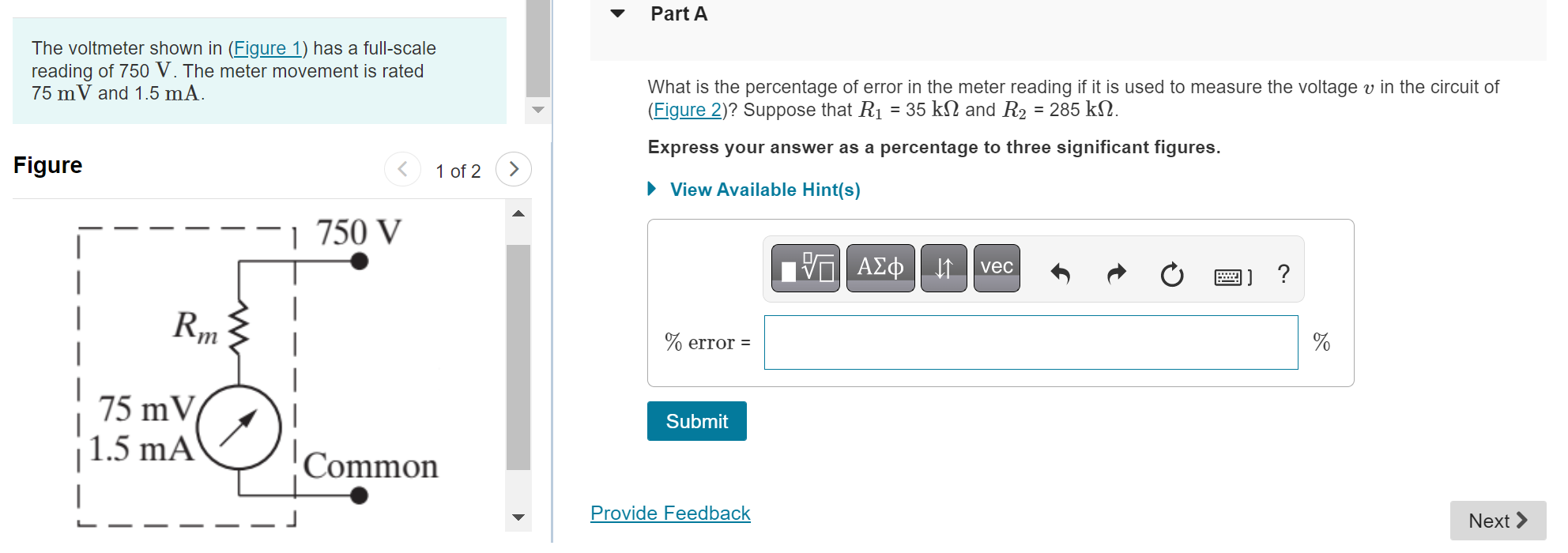 Solved The voltmeter shown in (Figure 1) has a full-scale | Chegg.com