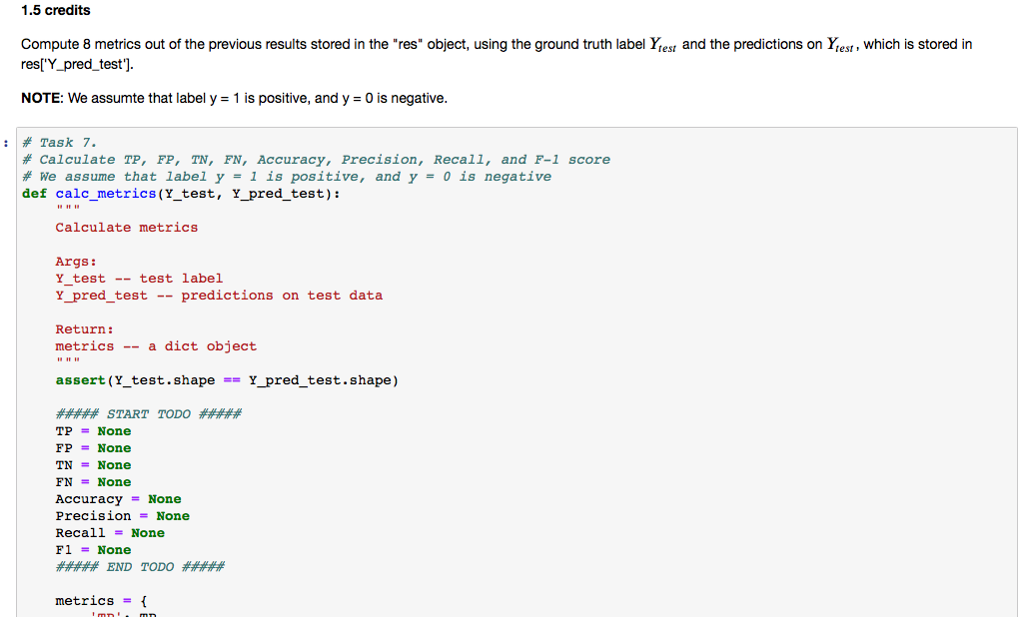 Solved 1.5 credits Compute 8 metrics out of the previous | Chegg.com