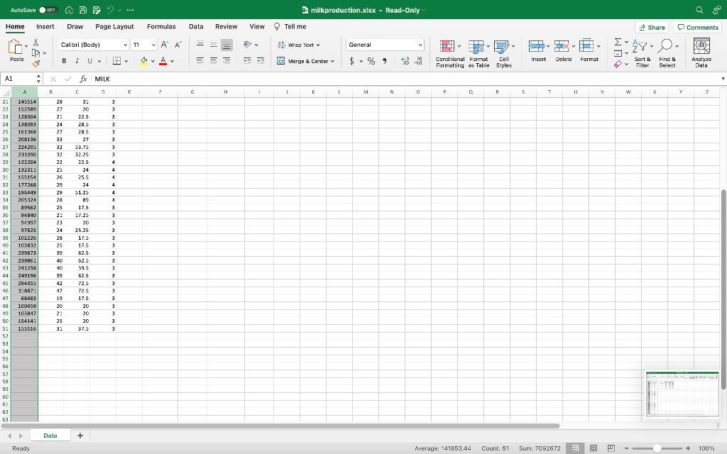 Solved U AutoSave a OFF Home Insert - $ [A Ep A1 + X x MILK | Chegg.com