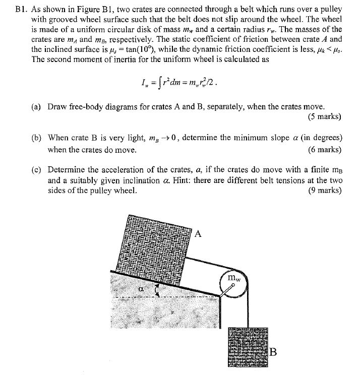 Solved B1. As shown in Figure B1, two crates are connected | Chegg.com