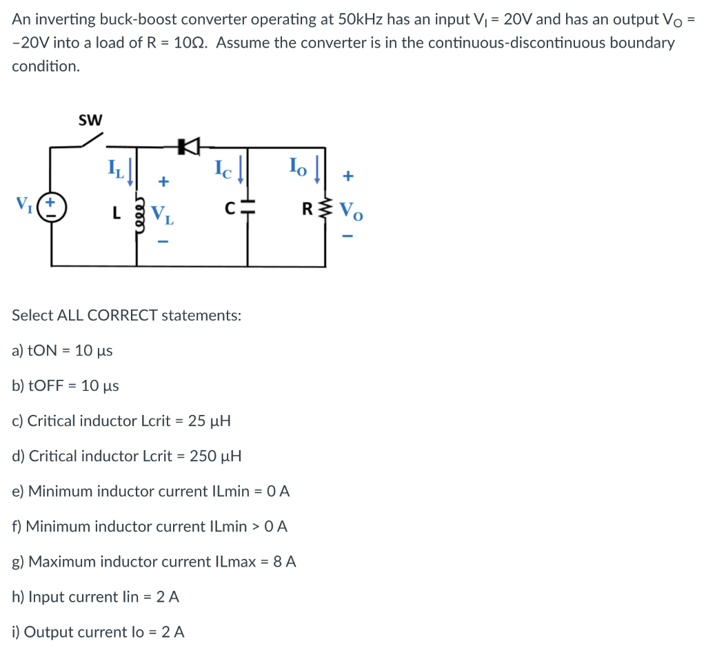 Solved An inverting buck-boost converter operating at 50kHz | Chegg.com